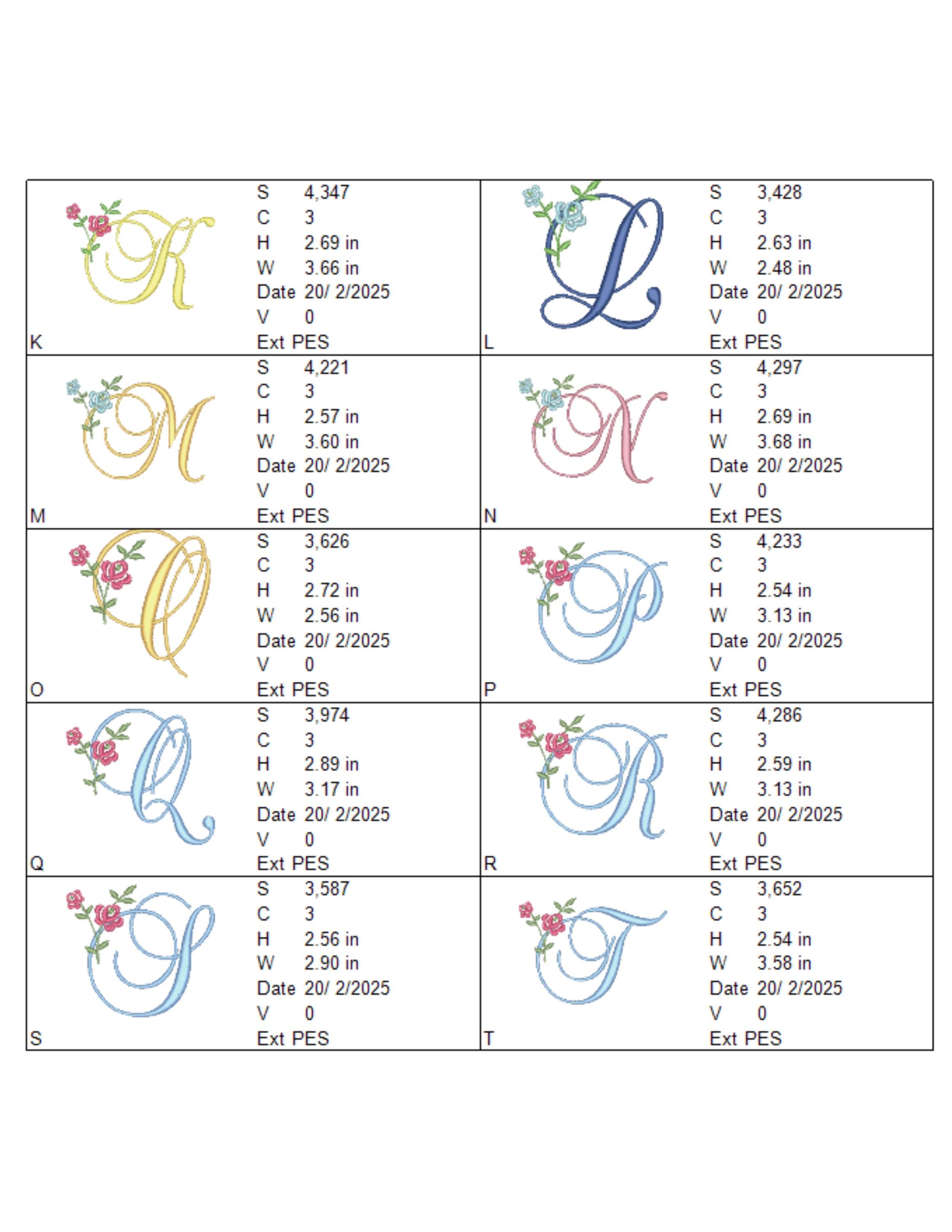 Pes 26 Pretty Floral Roses Alphabet Upper Case Initial Embroidery ...