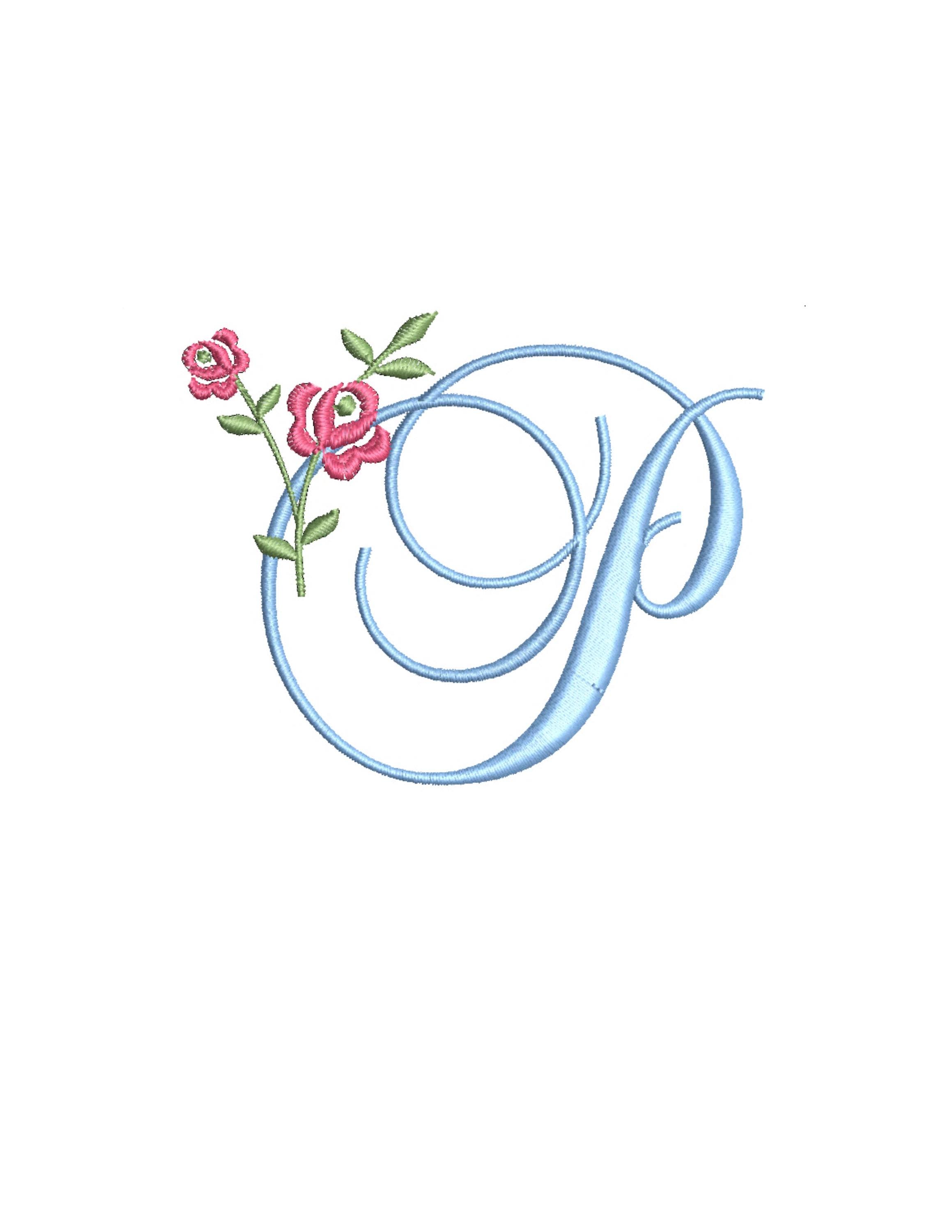 Pes 26 Pretty Floral Roses Alphabet Upper Case Initial Embroidery ...