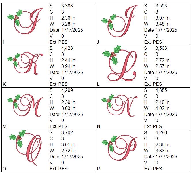 SALE! Dst 26 Christmas Holly Alphabet Upper Case Fonts Embroidery ...