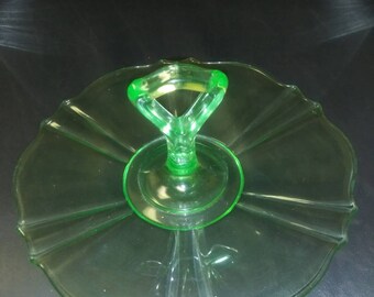 Green Depression Glass Cake Stand | Etsy