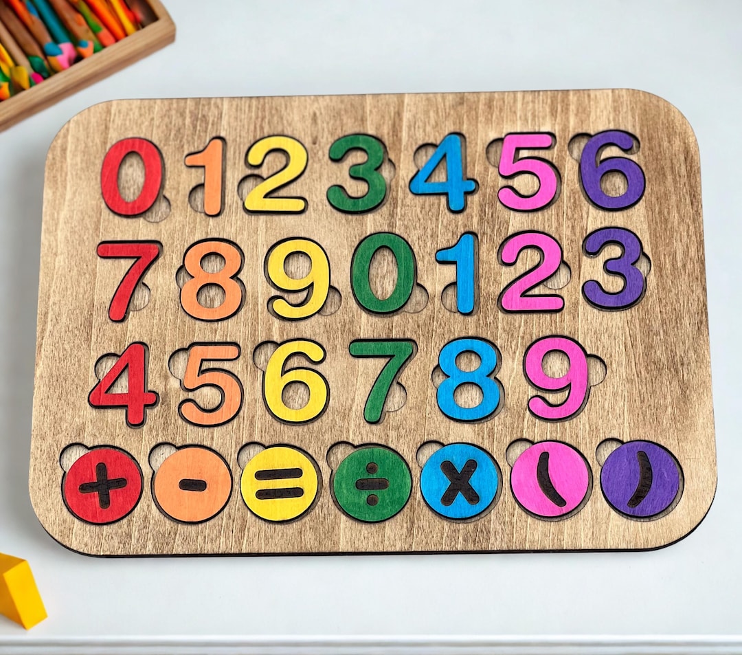 Wooden Numbers & Math Symbols Puzzle Board – Early Math Learning Toy - Etsy