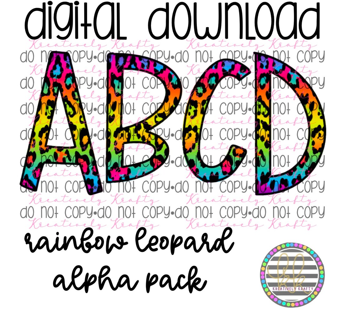 Rainbow Leopard Sublimation Alpha Pack DOODLE LETTERS Png Digital ...