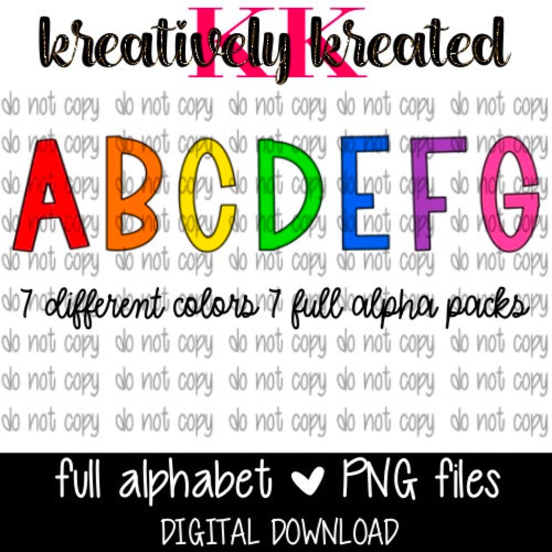 7 Rainbow Colored Doodle Alphabet Letters Digital Download Png ...