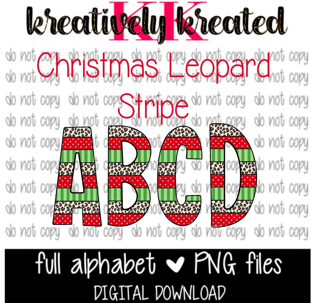 Christmas Leopard Stripe Doodle Alphabet | SUBLIMATION Letters - Etsy