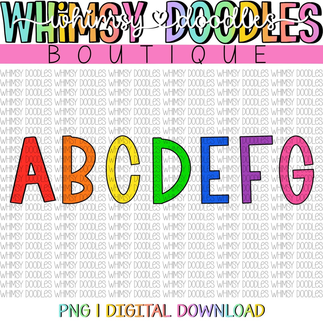 7 Rainbow Colored Doodle Alphabet Letters - Digital Download Png ...
