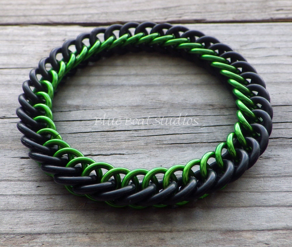 Rubber Chainmaille Bracelet in Green and Black Stretchy - Etsy