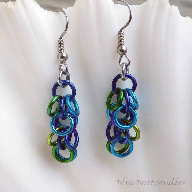 Colorful Chain Maille Earrings Shaggy Loops Earrings Chainmaille Jewelry Chainmaille Earrings ...