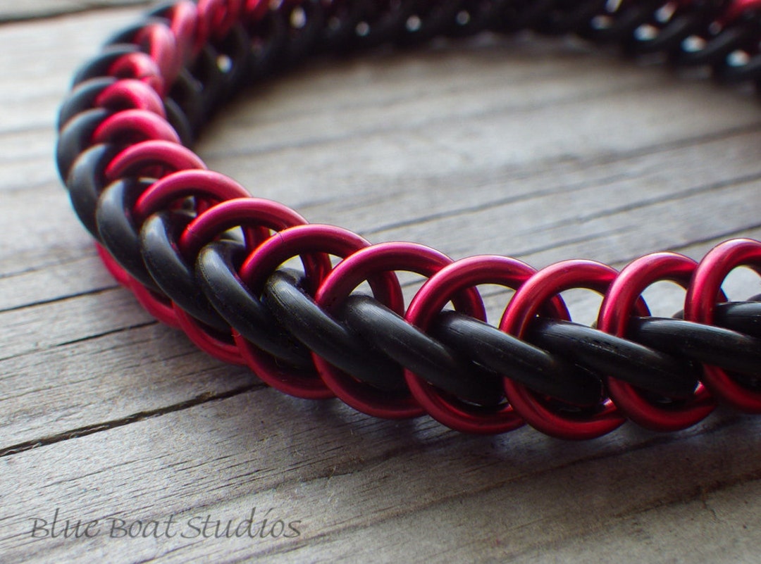 Red and Black Rubber Chainmaille Bracelet; Stretchy Chainmaille ...