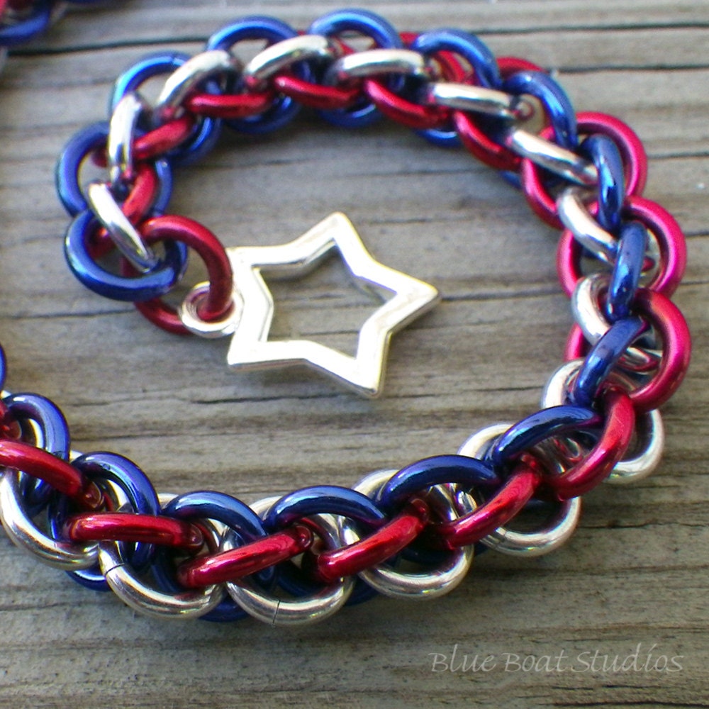 Patriotic JPL3 Chainmaille Bracelet in Red, Silver & Blue Anodized ...