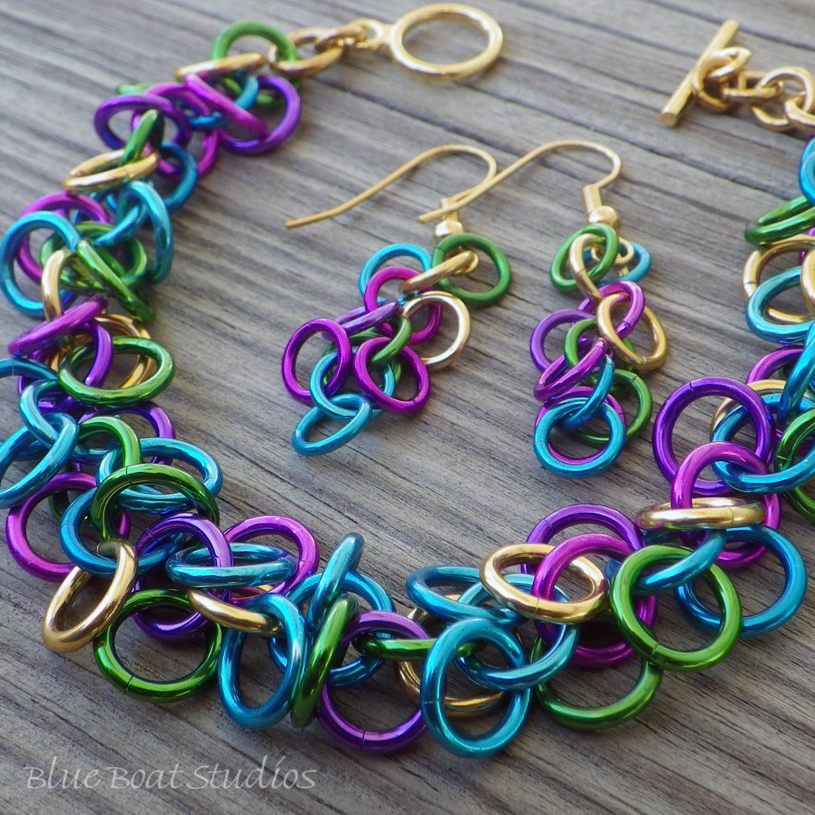 Colorful Chainmaille Jewelry Set Chainmaille Bracelet and Earrings ...