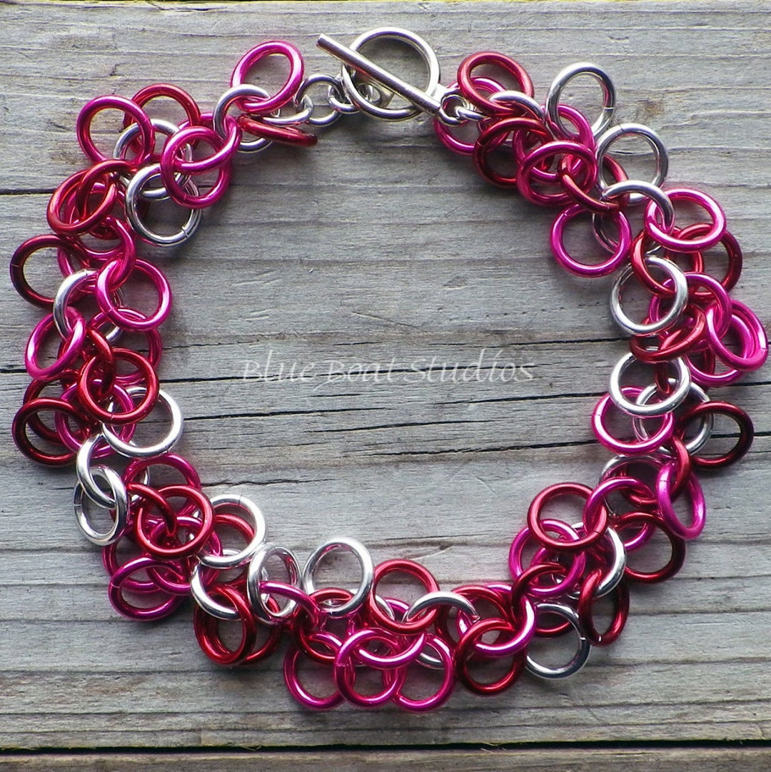 Pink, Red and Silver Chainmaille Bracelet Chain Maille Bracelet ...