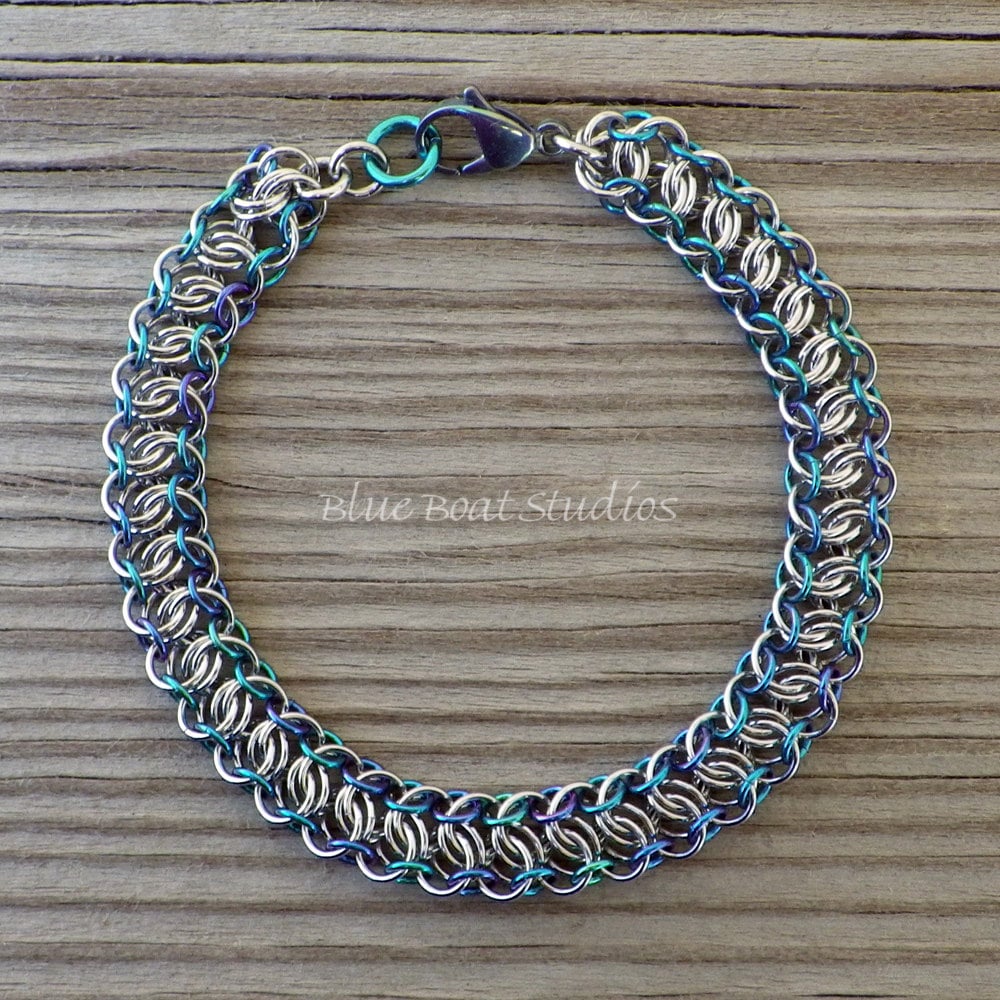 Stainless Steel Chain Maille Bracelet With Anodized Niobium - Etsy