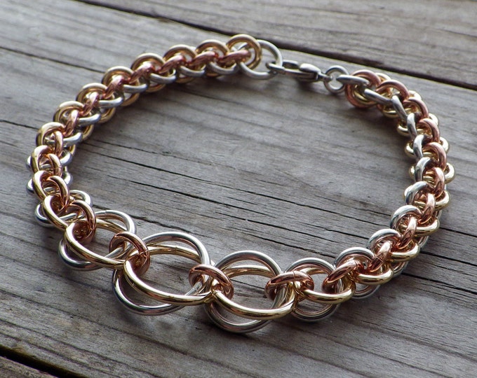 Mixed Metal Graduated Chainmaille Bracelet in Aluminum, Copper and ...