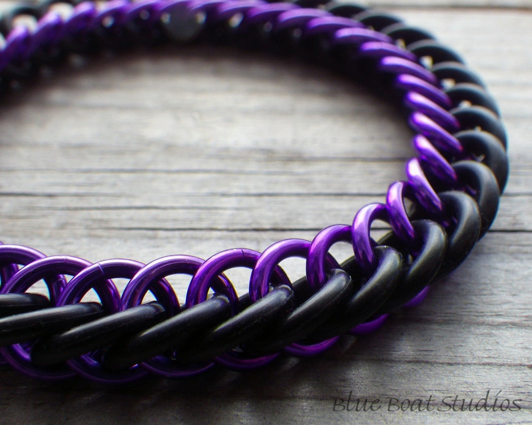 Purple and Black Rubber Chainmaille Bracelet; Stretchy Chainmaille ...