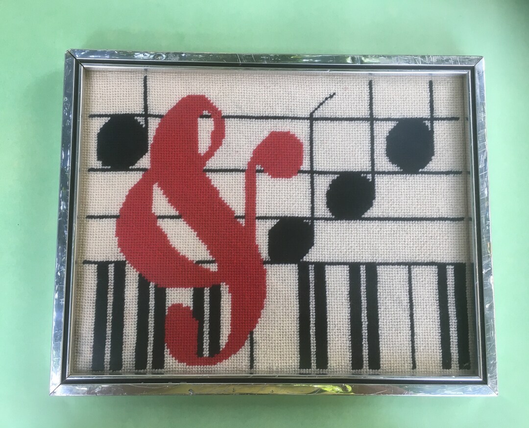 Sixties Wool Embroidered Music Notes - Etsy