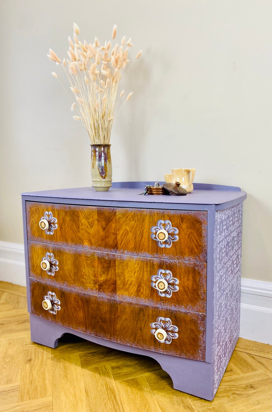 SOLD!!!! Purple Stencilled Chest of Drawers With Beautiful Hand Painted ...