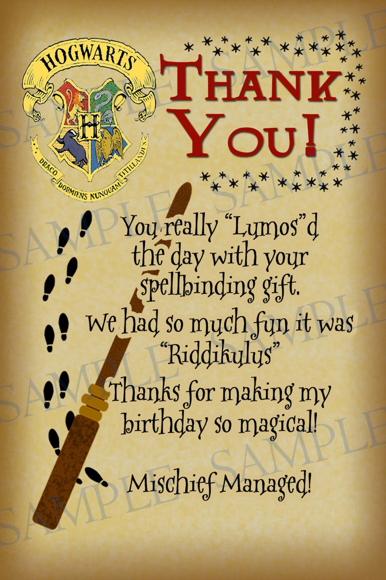 Printable Thank You Card Magical School Wizard Thank You | Etsy
