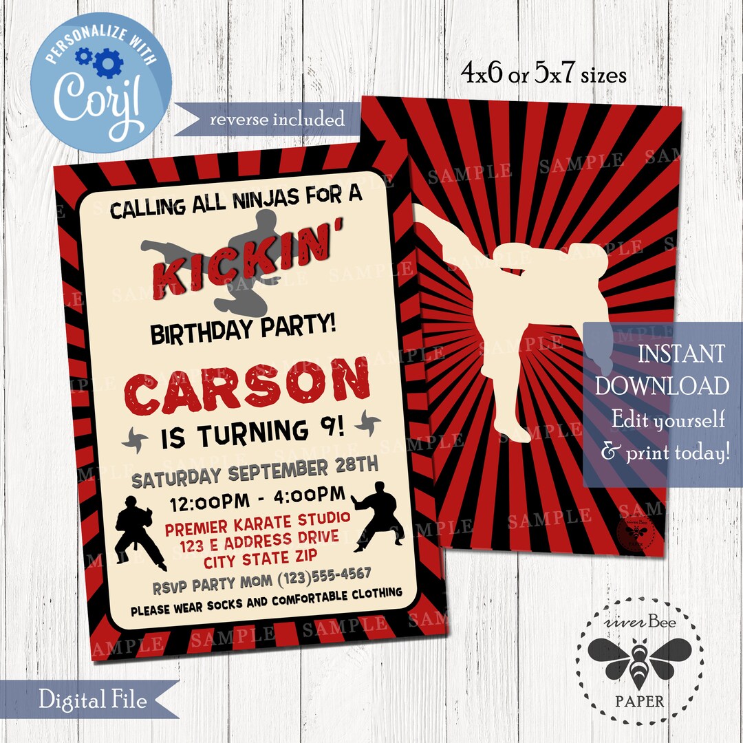 Karate Birthday Invitation Printable, DIGITAL Ninja Birthday Invite - Etsy