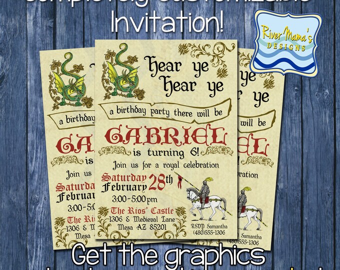 Printable Renaissance Birthday Invitation / Dragon and Knight Medeival ...