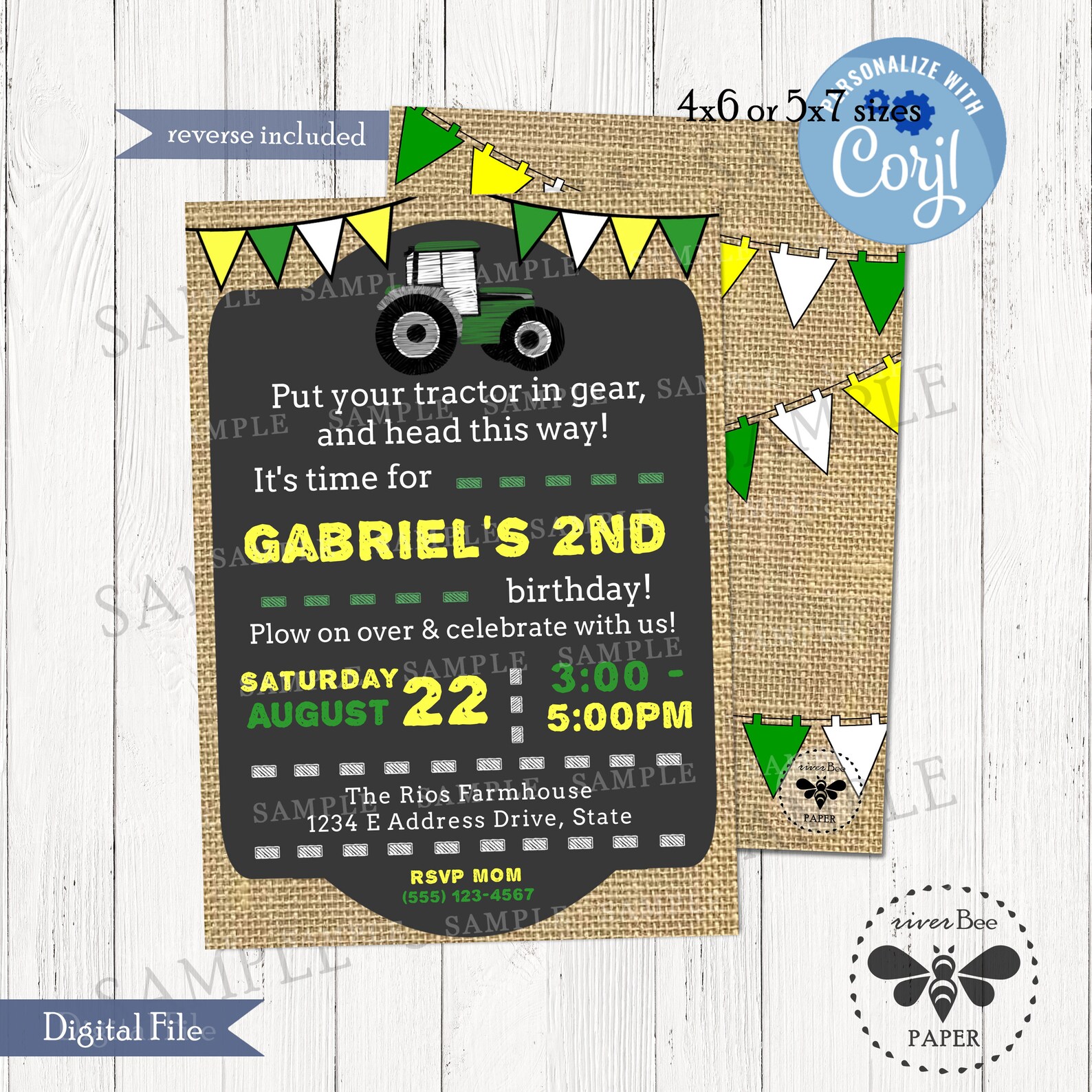 Tractor Invite Green Tractor Birthday Party Invitation - Etsy