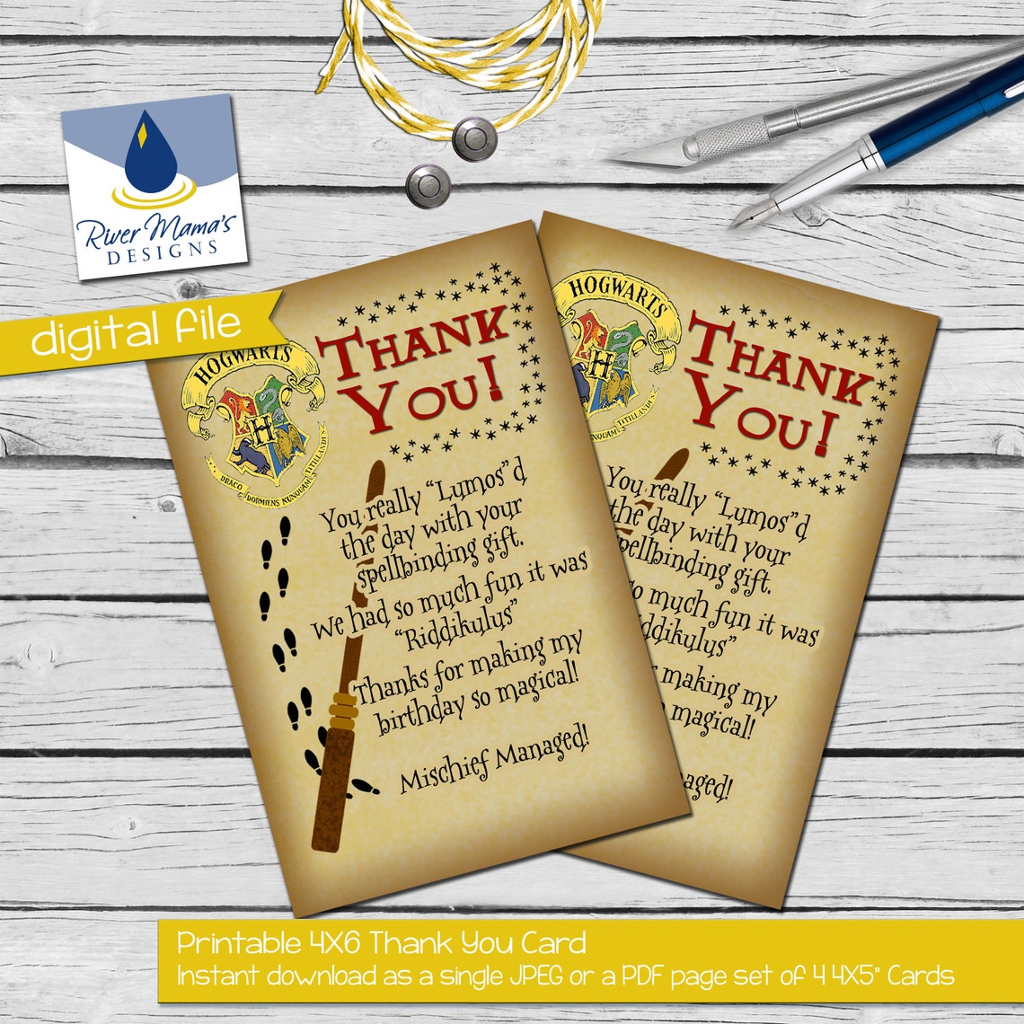 Printable Thank You Card Magical School Wizard Thank You | Etsy