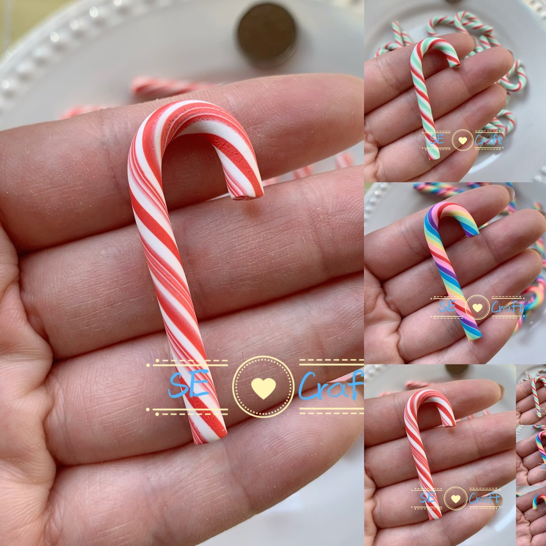 5 Christmas Candy Cane Large Polymer Fimo Clay Cane Marshmallow Candy ...