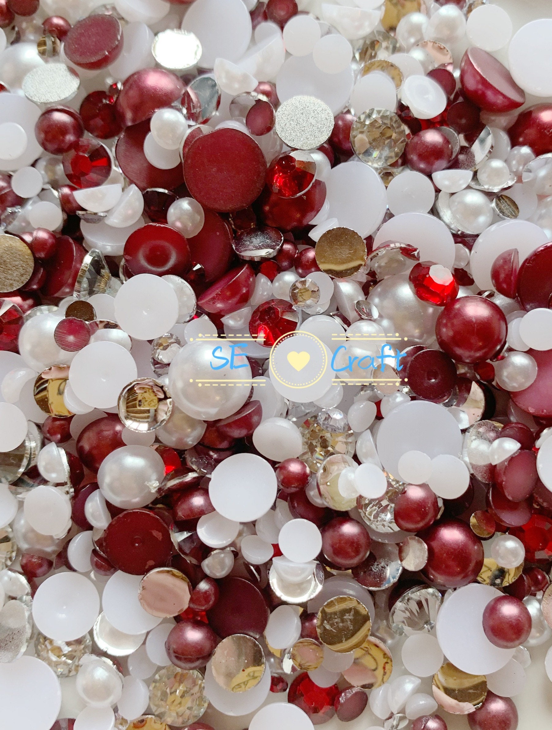 30g 3-10mm 42 White Burgundy Red Pearl Mix Flatback Pearl | Etsy