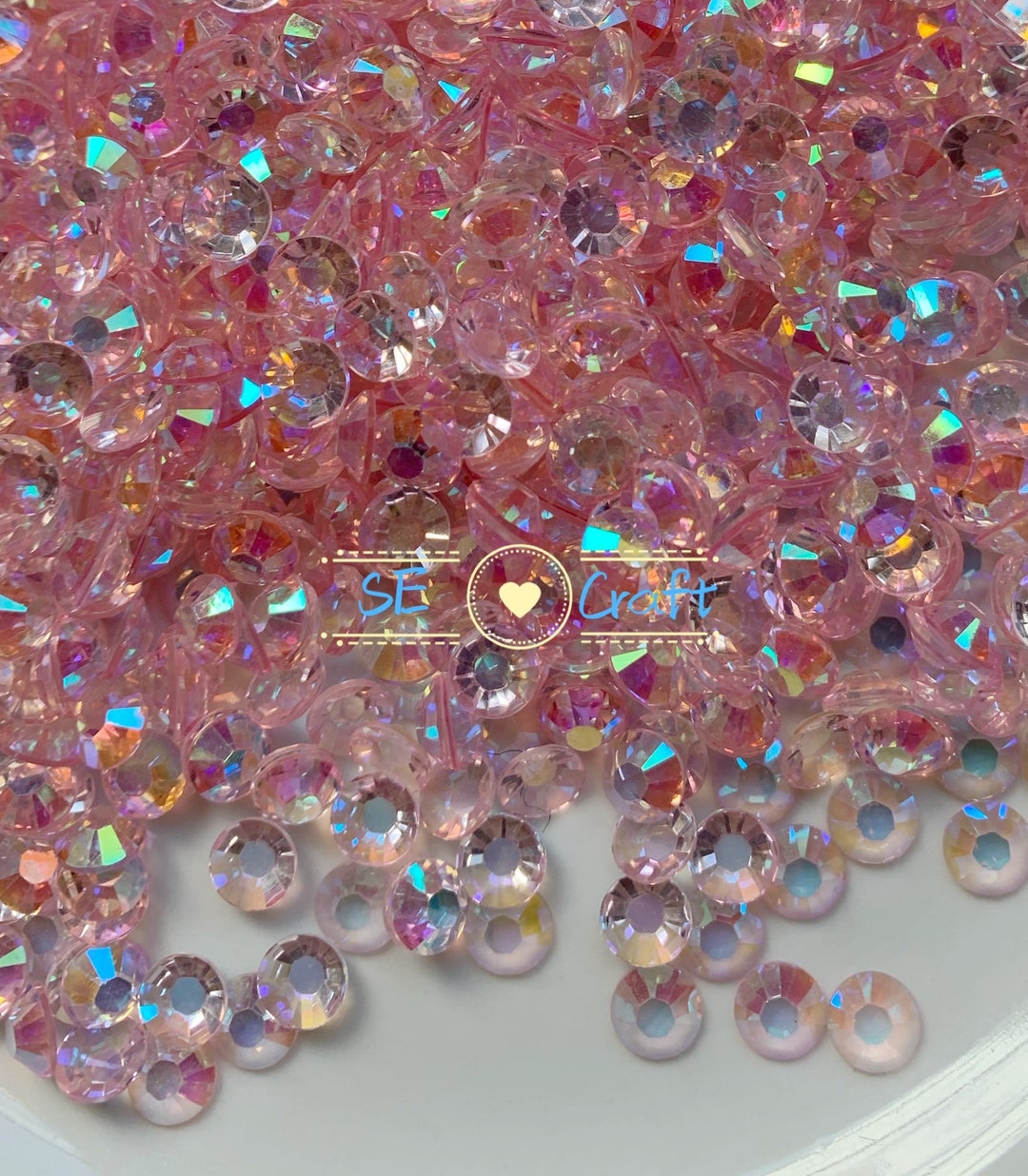200-1000PCS 3, 4, 5mm Round AB Transparent Light Pink Crystal Flatback ...