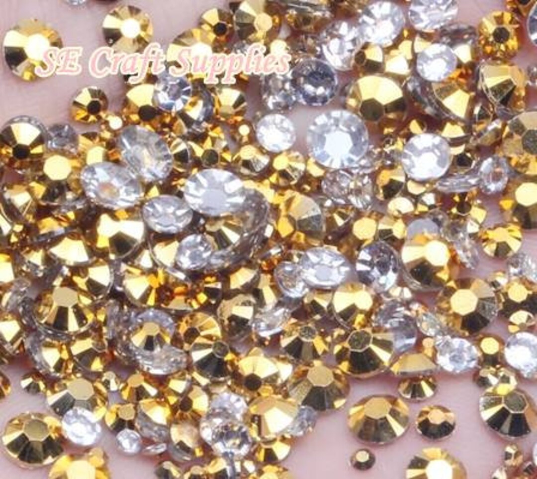 200 -1000PCS 2, 3, 4, 5, 6mm Round Gold Crystal Flatback Rhinestone ...