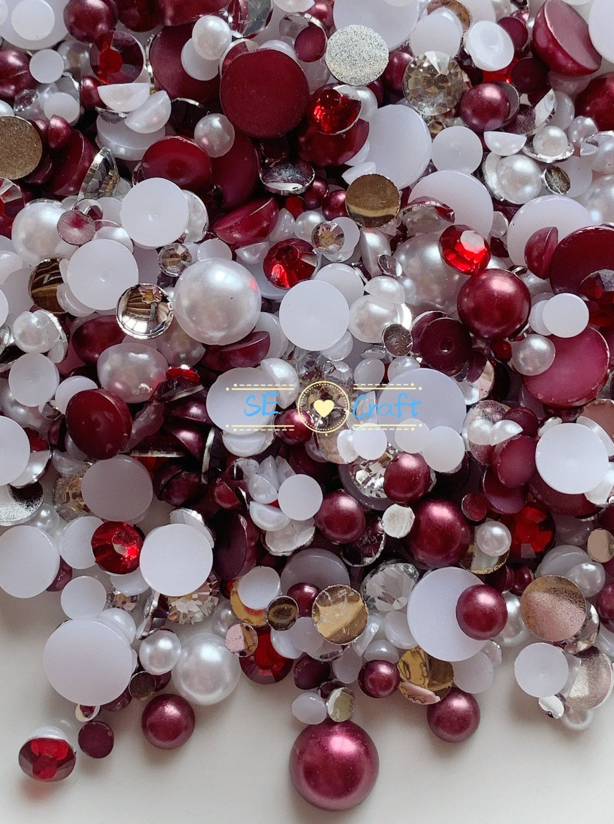 30g 3-10mm 42 White Burgundy Red Pearl Mix Flatback Pearl | Etsy