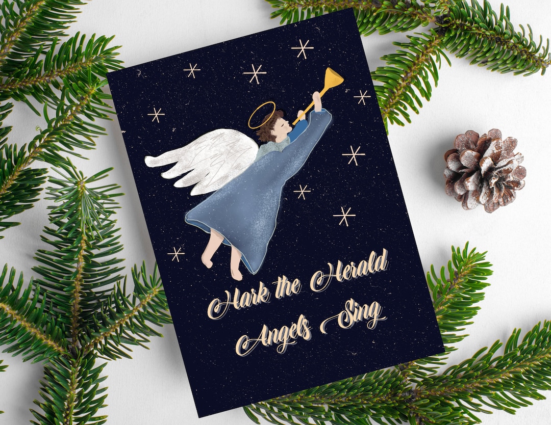Printable 5x7 Christmas Angel Card, Hark the Herald Angels Sing ...