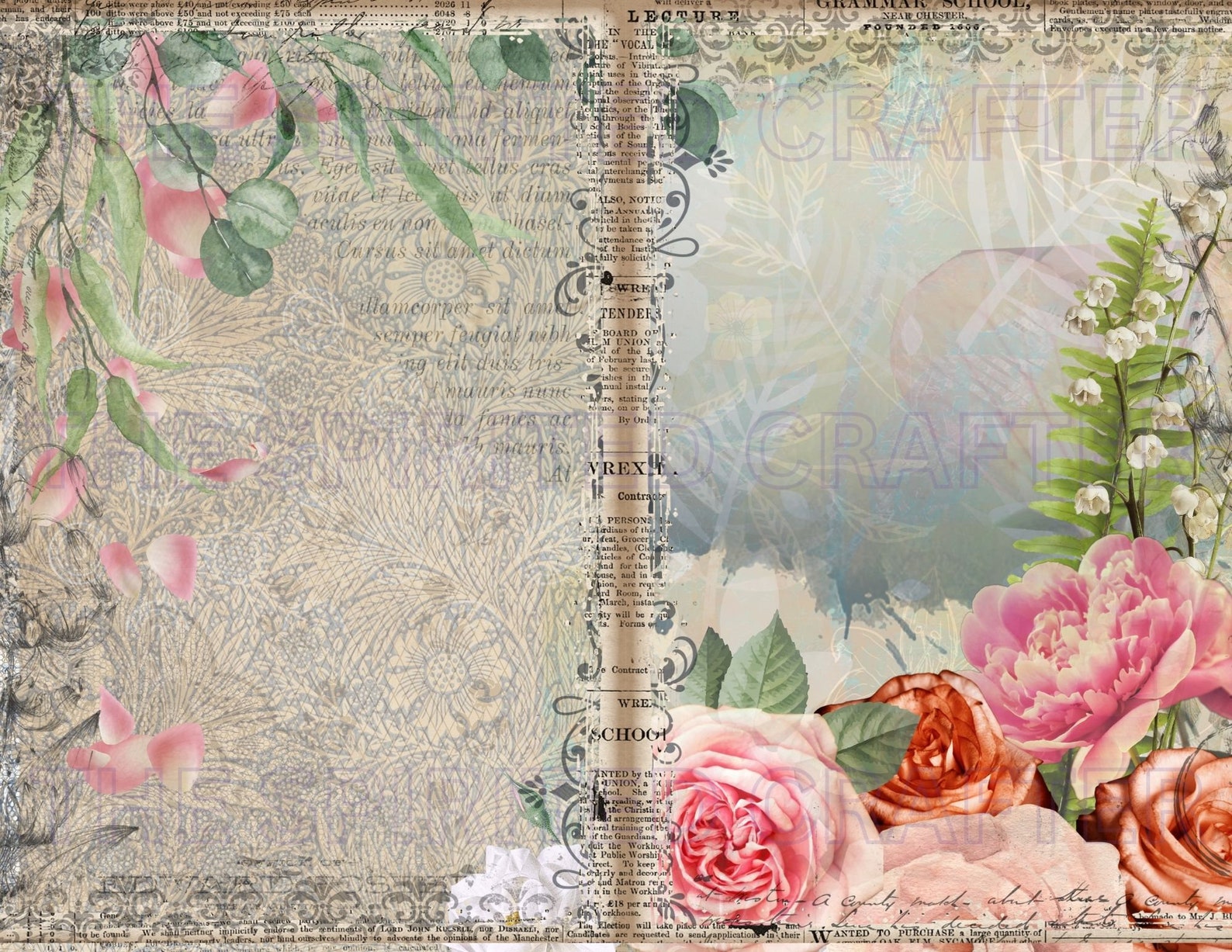 Shabby Chic Junk Journal Digital Paper, Floral Digital Journal Pages ...