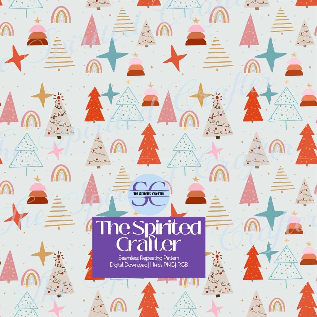 Boho Christmas Trees Seamless File, Boho Christmas Surface Pattern ...