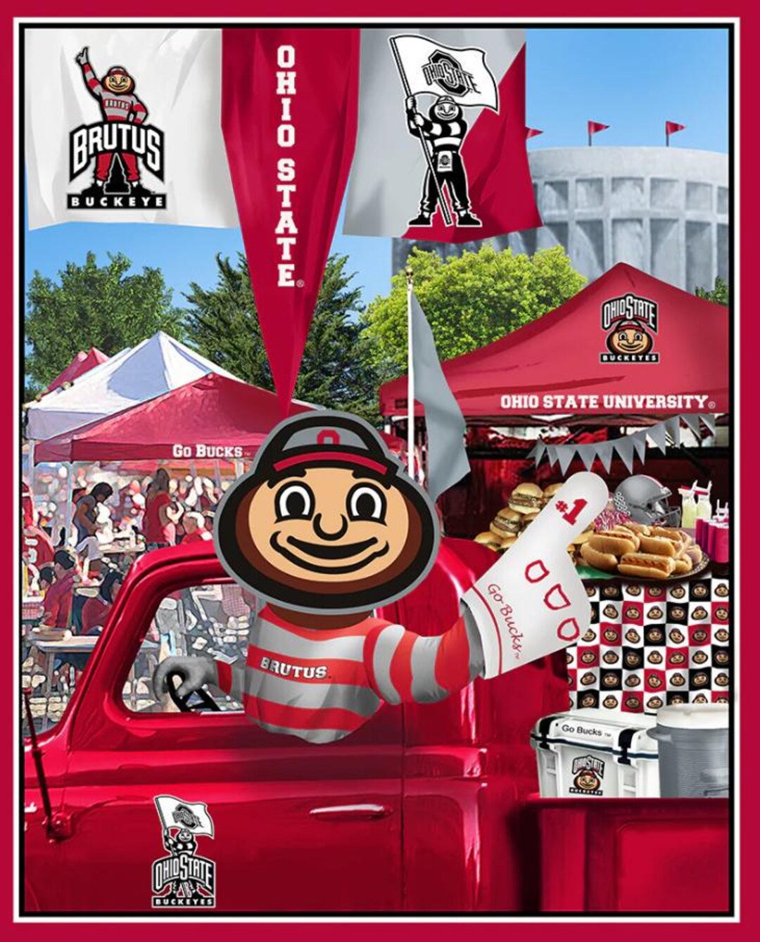 Ohio State Fabric 100% Cotton Tailgate Panel 42x32 Officially Licensed ...