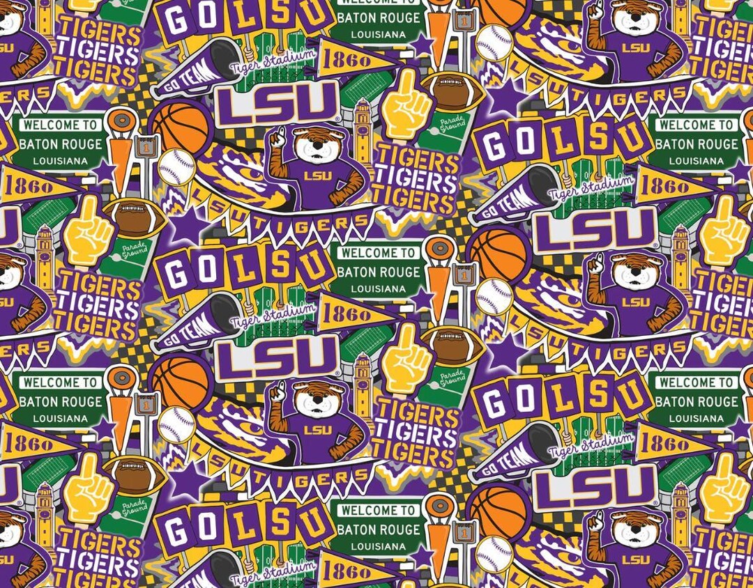 LSU Cotton Fabric Louisiana State Tigers 100% Cotton Doodle Officially ...