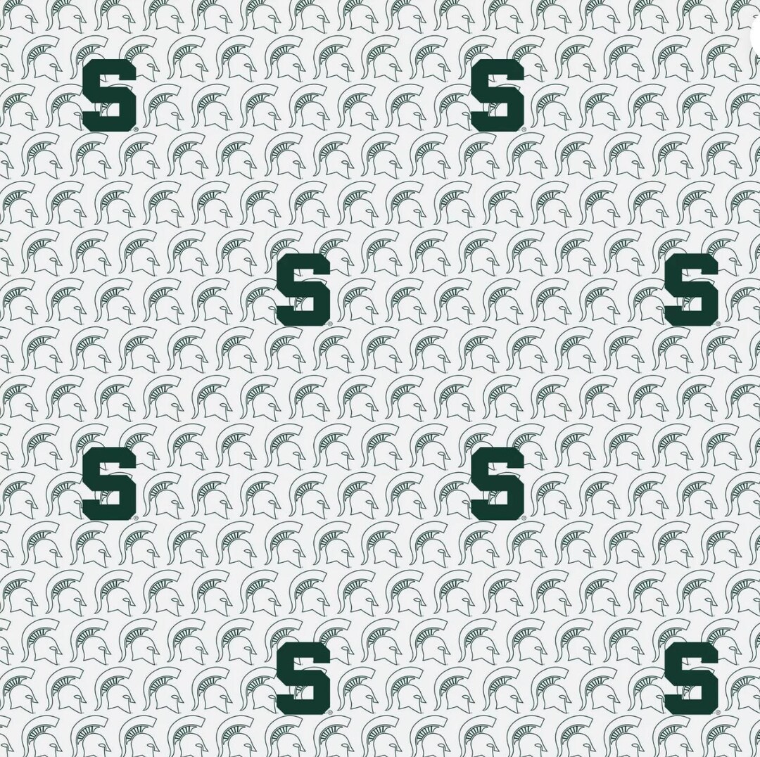 Michigan State Spartans Fabric 100% Cotton White Block S Officially ...