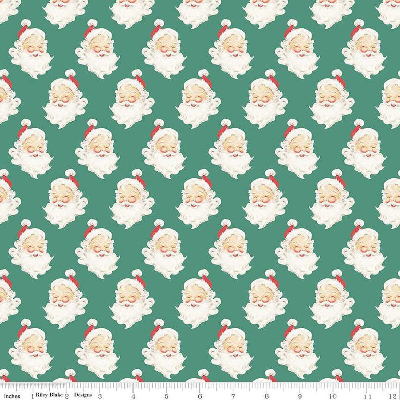 Riley Blake Merry Little Christmas Santa Heads Pine Christmas Cotton ...