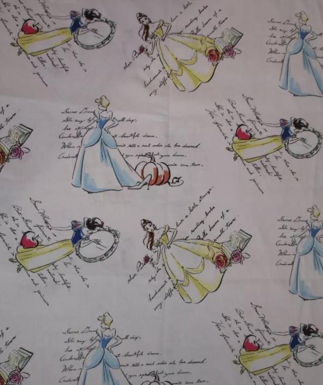Disney Fashionable Princesses Word Badge Cotton Fabric 100% Cotton ...