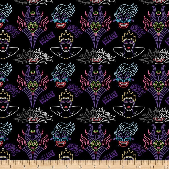Disney Villains Villain Outline Black Cotton Fabric 100% | Etsy