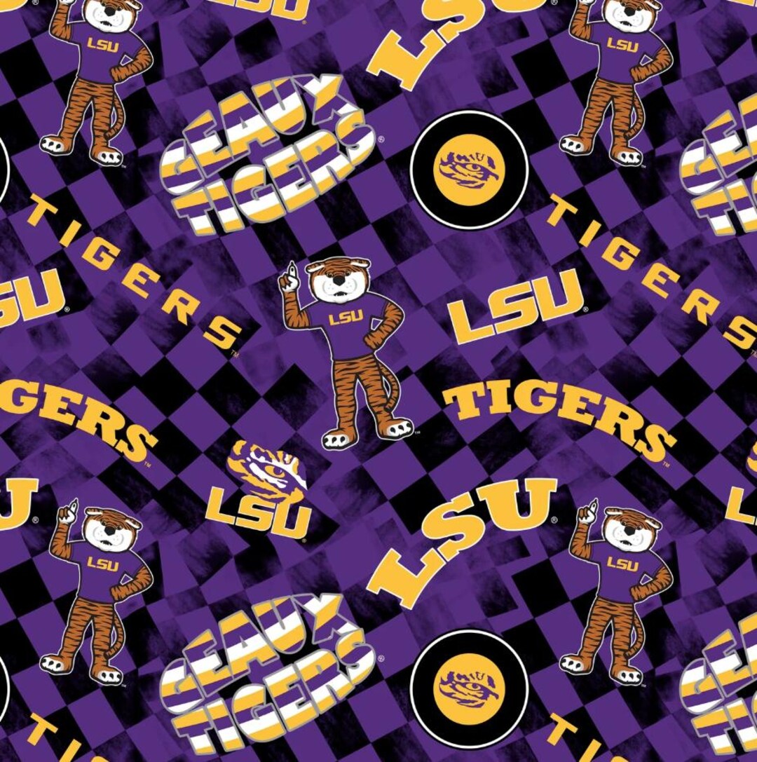 LSU Cotton Fabric Louisiana State Tigers 100% Cotton Check Allover ...