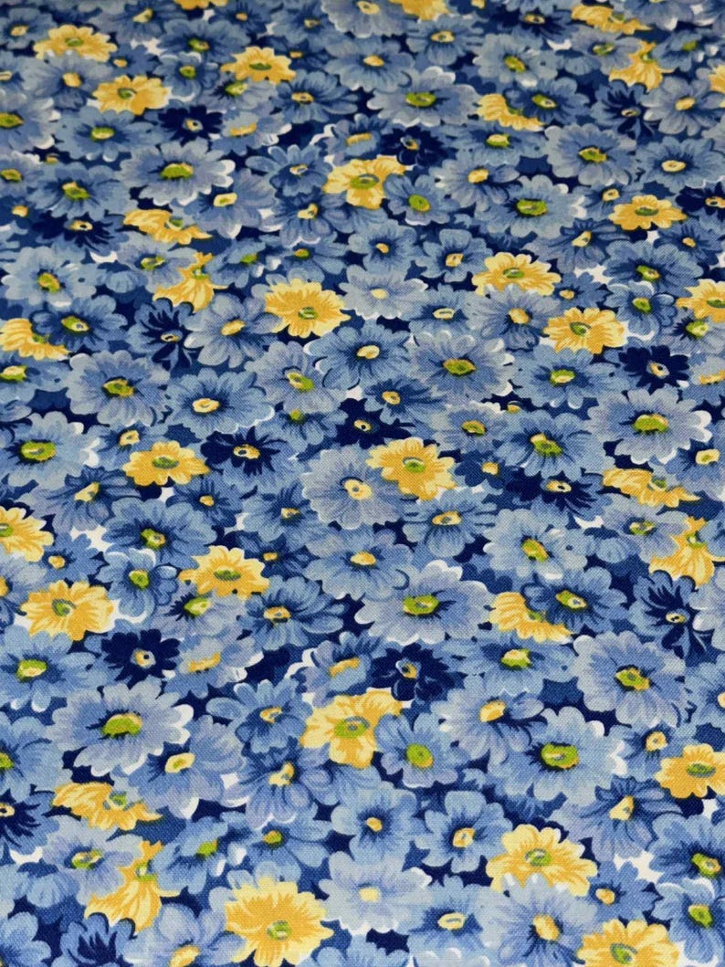 Yellow and Blue Flowers Cotton Fabric 100% Cotton - Etsy