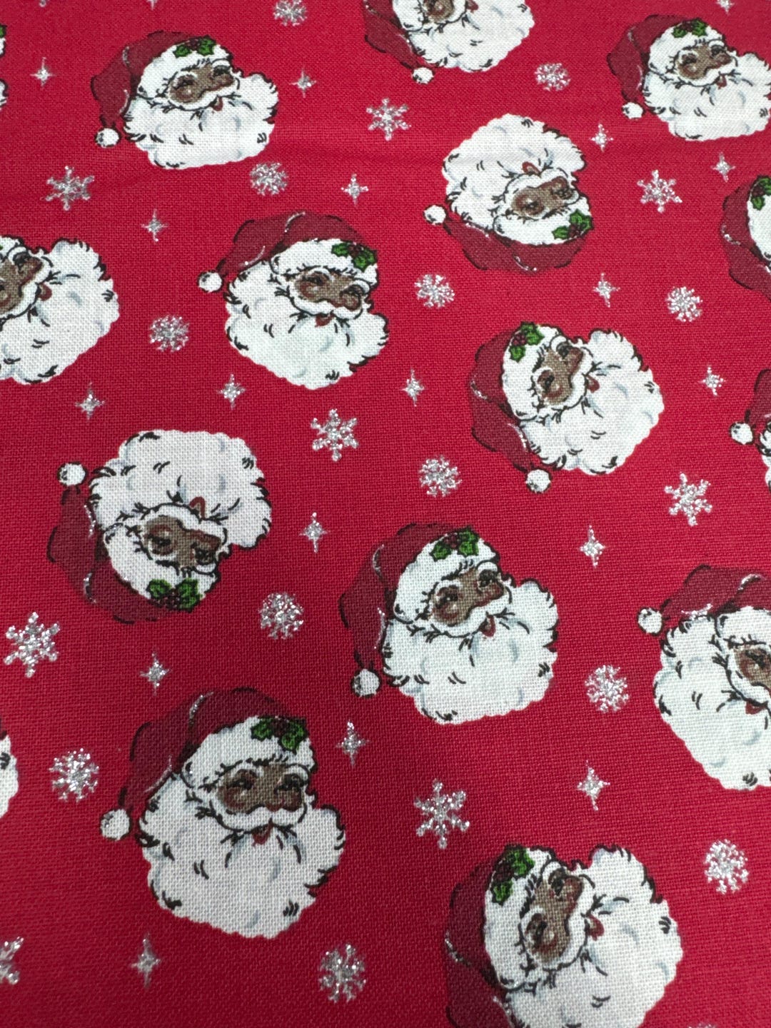 Santa Claus Cotton Fabric 100% Cotton Christmas With Glitter - Etsy