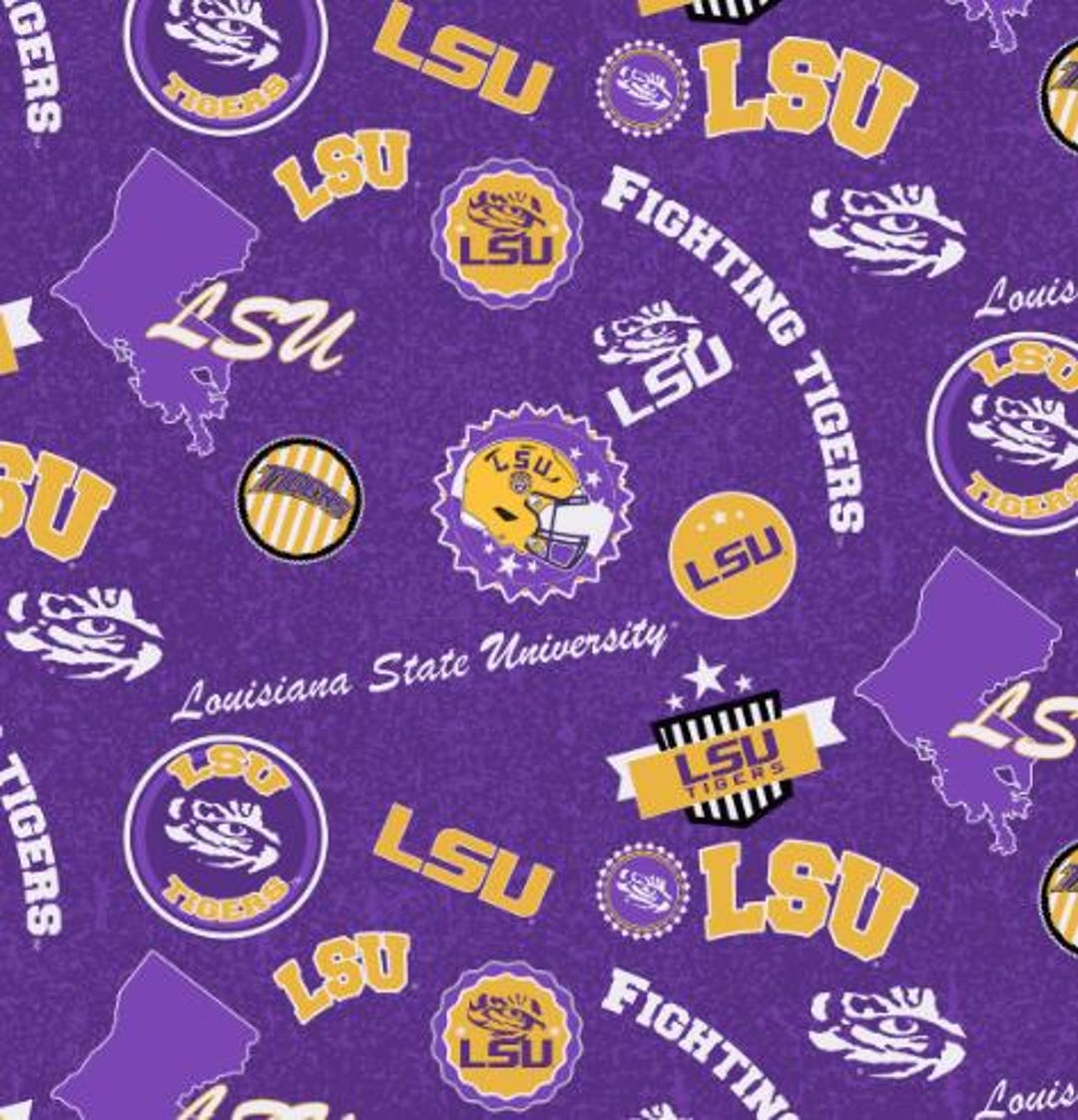 LSU Cotton Fabric Louisiana State Tigers 100% Cotton HOME Print ...