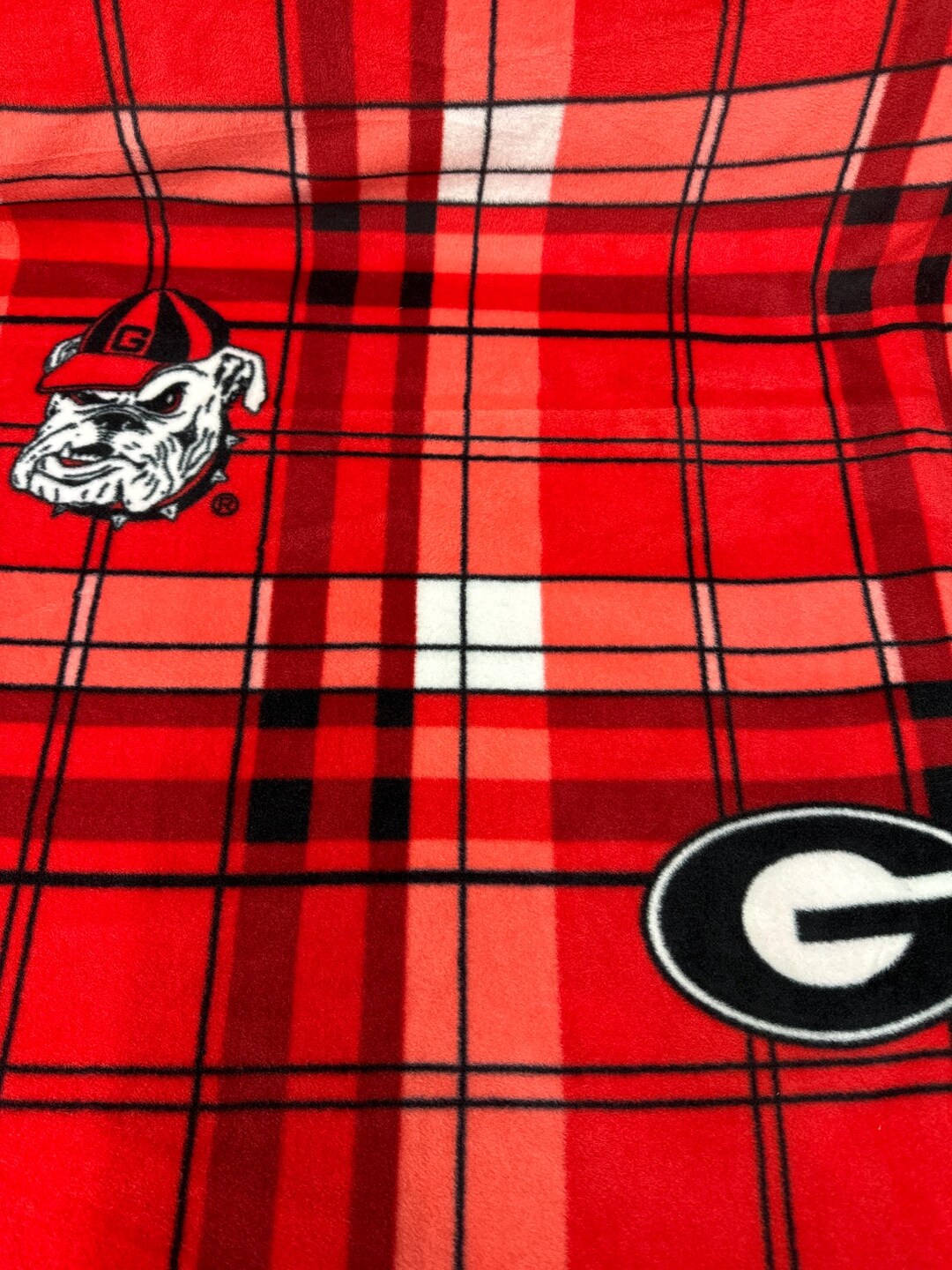 Georgia Bulldogs Licensed FLEECE Fabric Preppy Plaid Officially ...