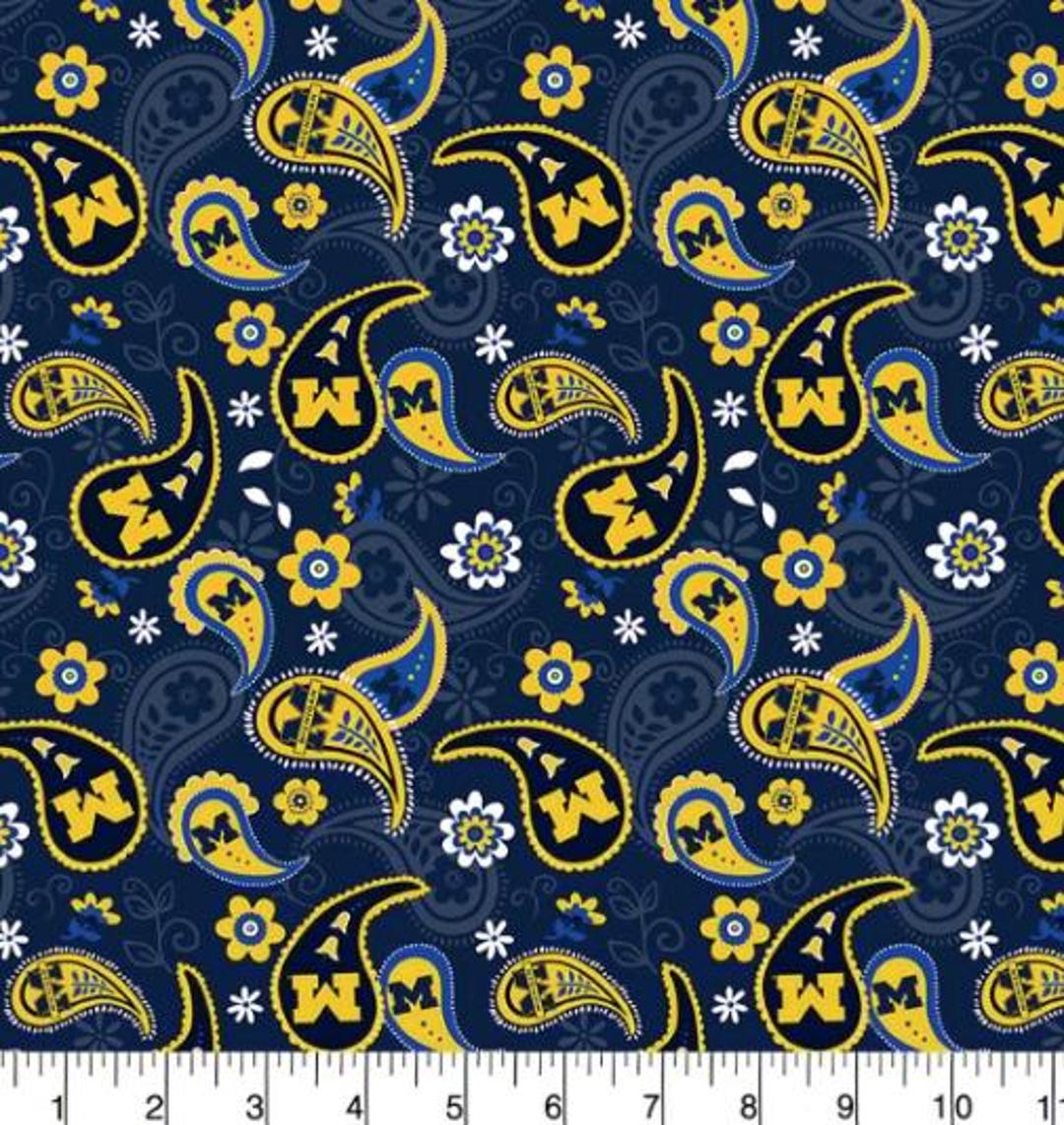 University of Michigan Wolverines Fabric 100% Cotton Paisley OOP Rare ...