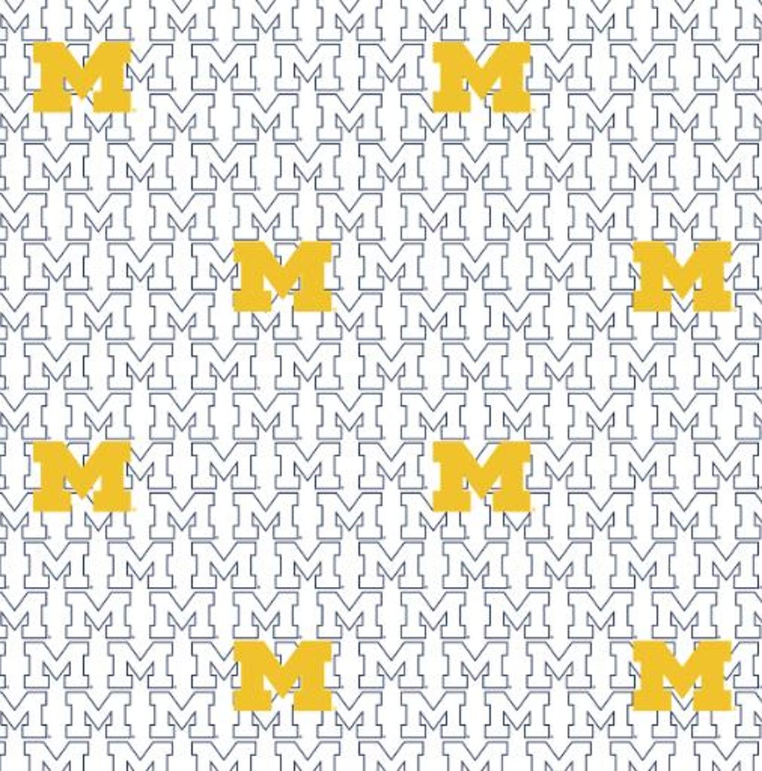 University of Michigan Wolverines Fabric 100% Cotton White Block NEW ...