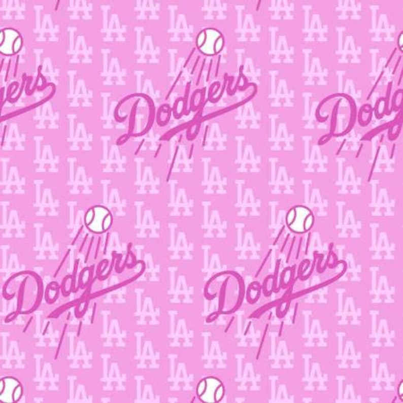 LA Dodgers Baseball Fabric 100% Cotton Pink Breast Cancer Awareness ...