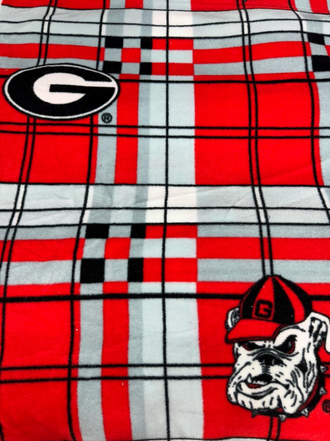 Georgia Bulldogs Licensed FLEECE Fabric Preppy Plaid Officially ...