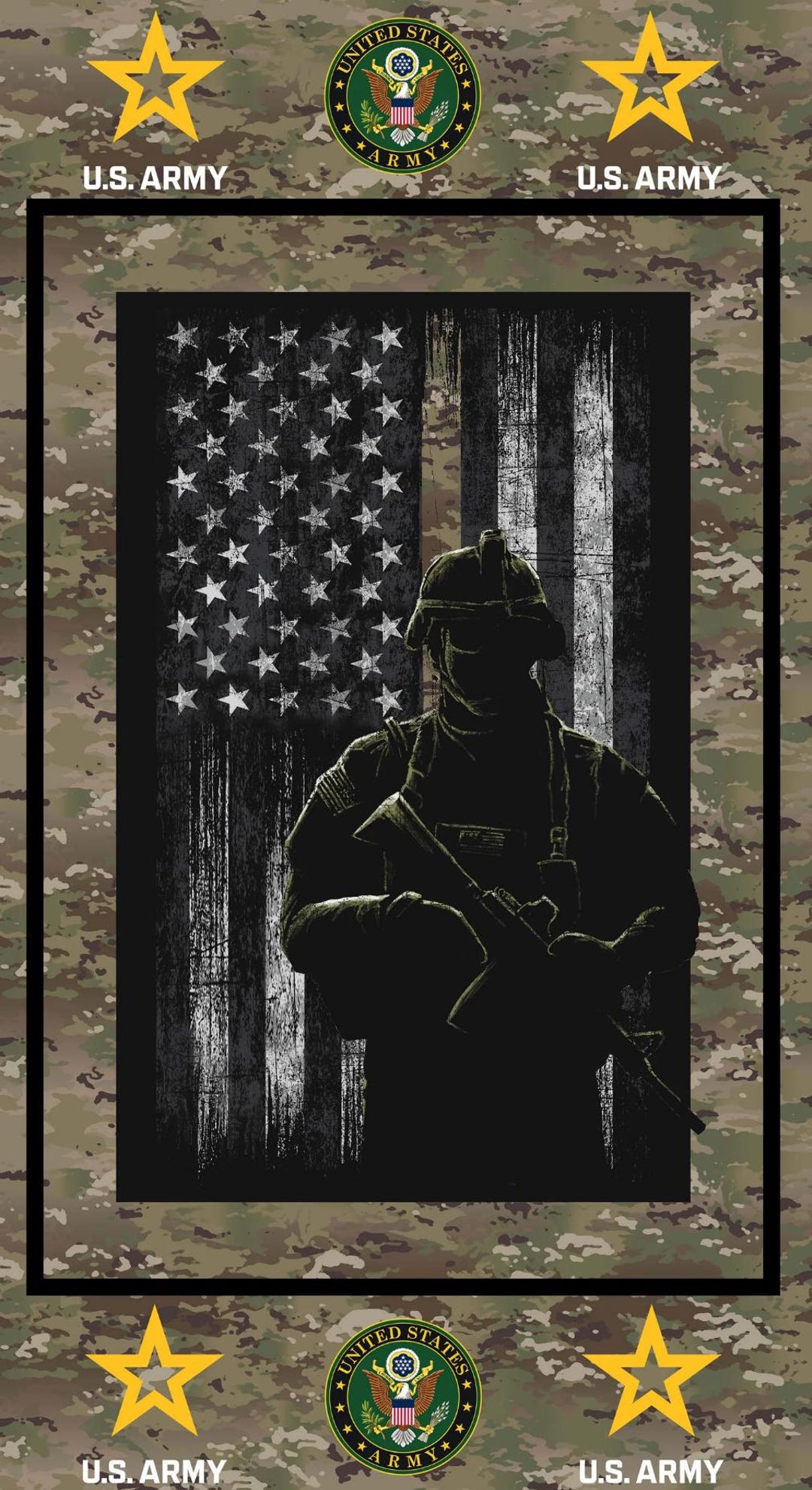 ARMY United States Military Hero Patriot Quilt Panel 23x42 Fabric 100% ...