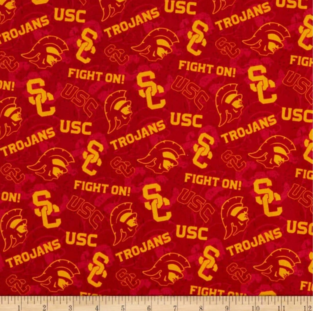 USC University of Southern California Trojans Tone on Tone Fabric 100% ...